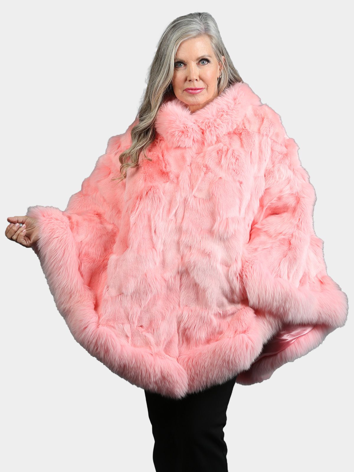 Woman's Pink Fox Section Fur Poncho