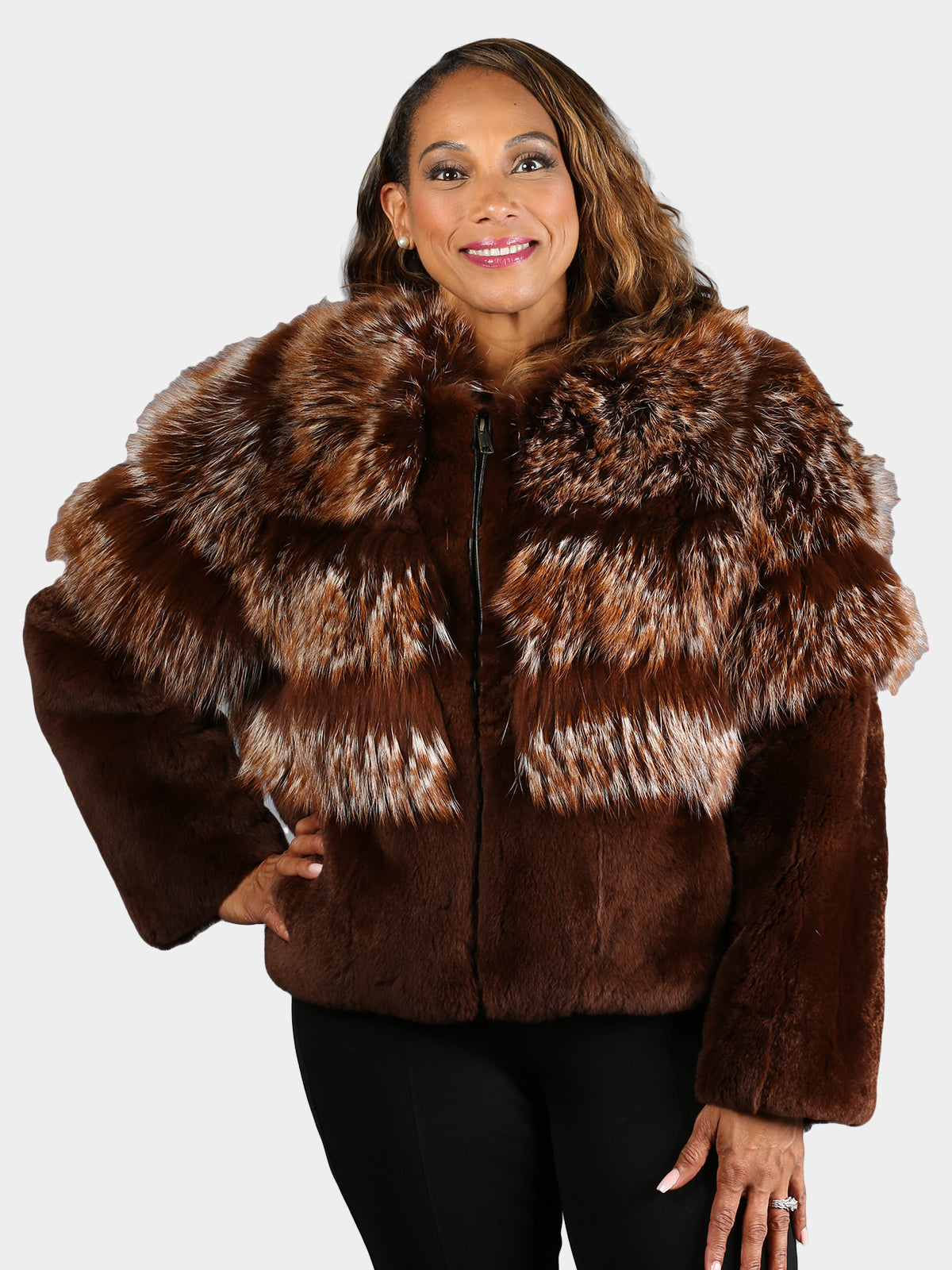 Women's Dyed Crystal Fox and Rex Rabbit Fur Jacket